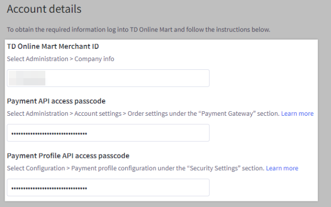 Connecting with TD Online Mart